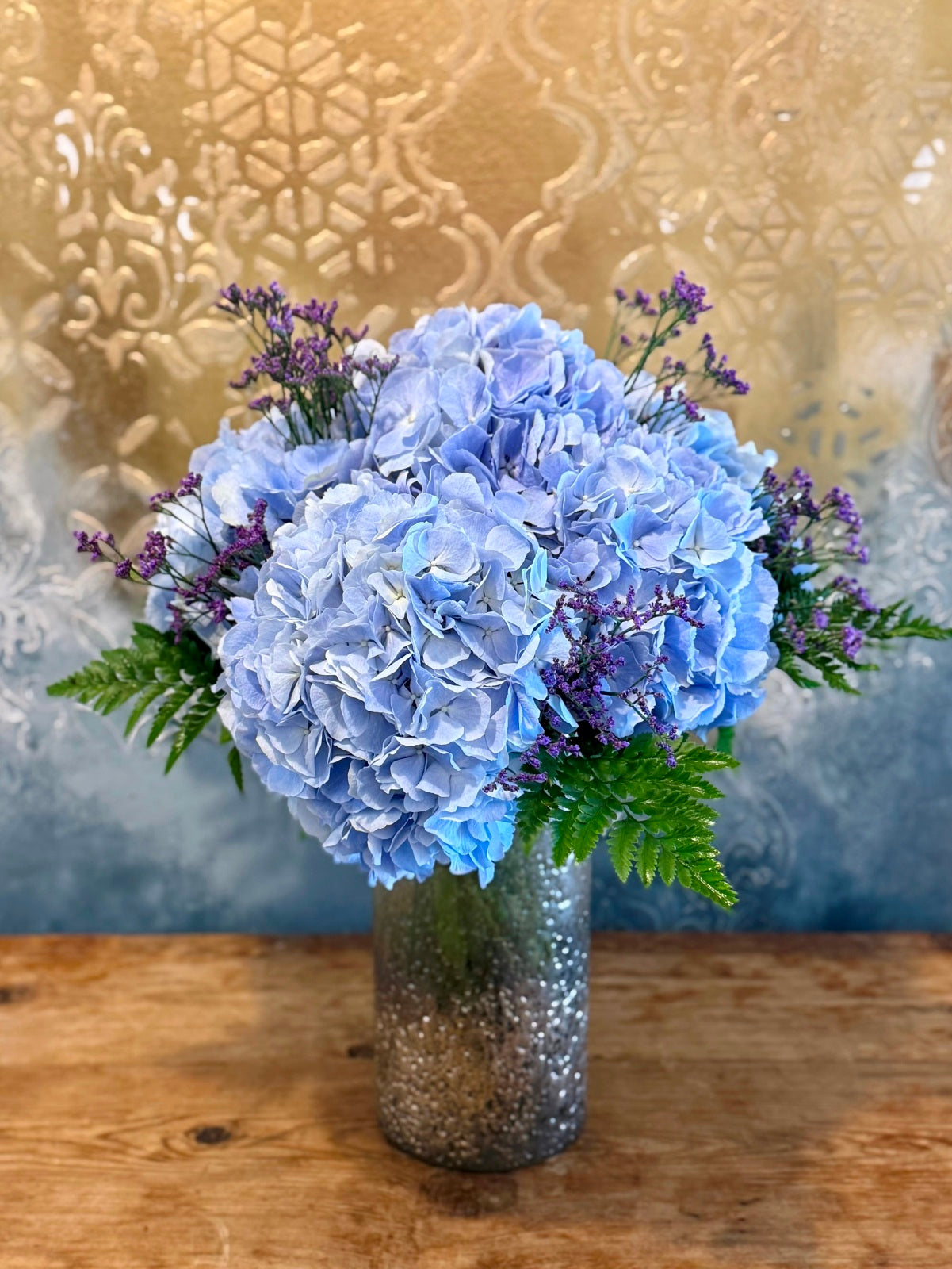 Blue Hydrangea Flowers in Vase | Blooming Amazing Flower Company
